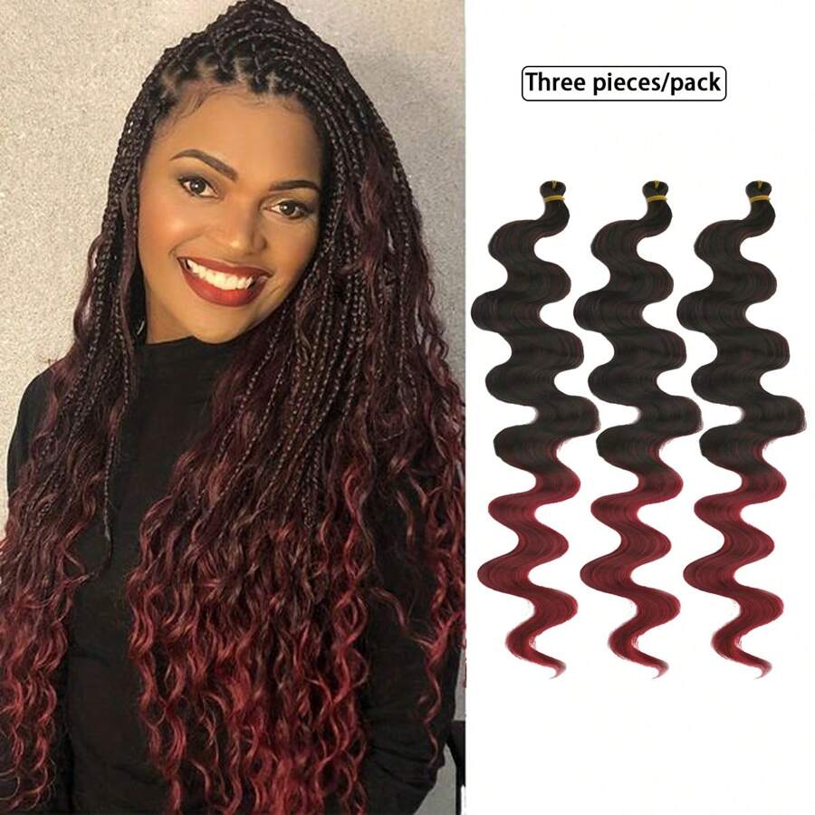 Body Wave Crochet Hair 3 Packs Synthetic Curly Braiding Hair Ocean Wave ...