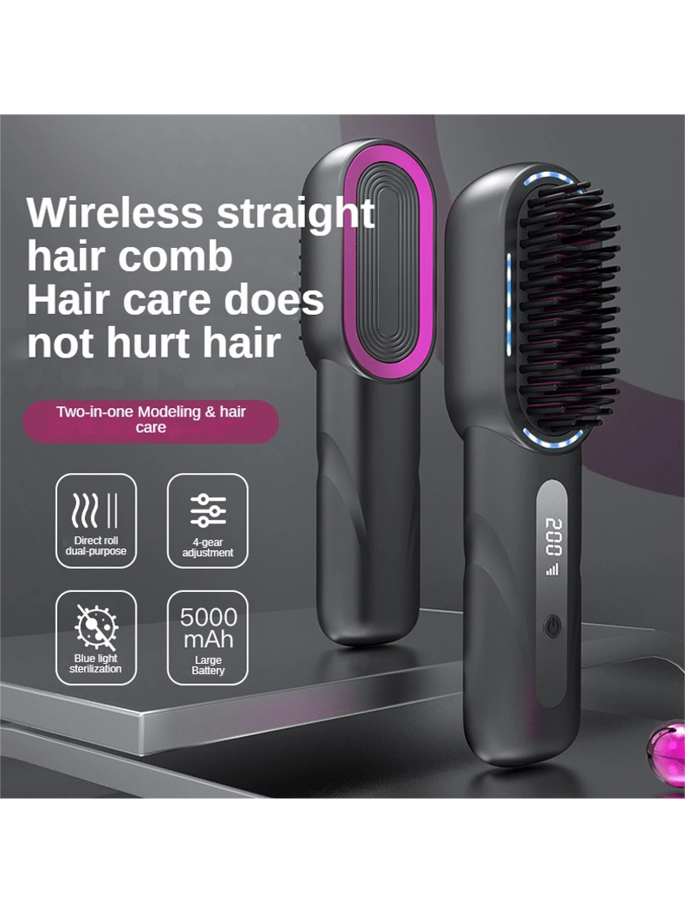1pc Portable Cordless Ionic Hair Straightener Brush, Women's Mini Heat ...