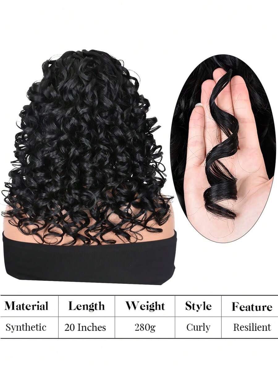 20 Inch Curly Wig With Bangs Black Kinky Long Curly Wig Synthetic Hair ...