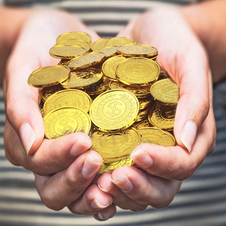100pcs. Golden Coins Plastic Play Golden Treasure Coins For Play Favor ...
