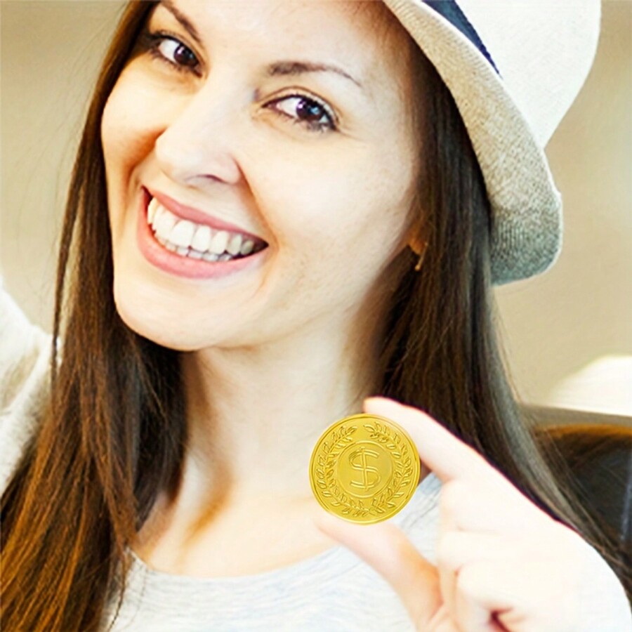 100pcs. Golden Coins Plastic Play Golden Treasure Coins For Play Favor Party Supplies, Party ...