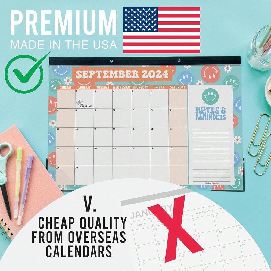 Retro Large Desk Calendar 2024-2025 - Desk Calender 2024 Monthly ...