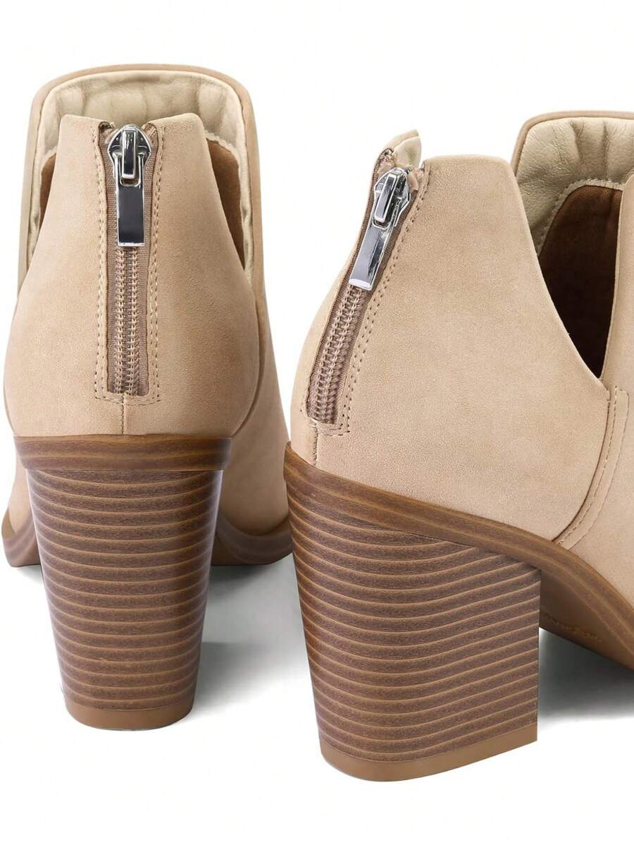 Mysoft Women's Ankle Boots Slip On Cutout Pointed Toe Chunky Stacked ...