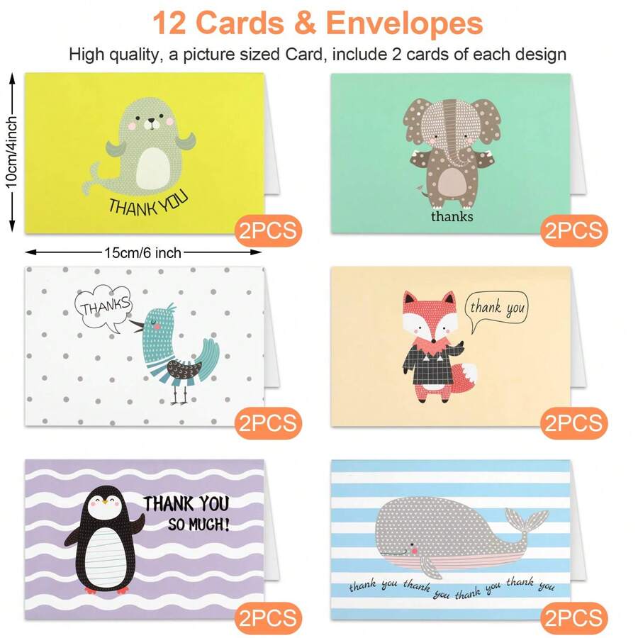 12 Packs Thank You Cards, Small Thank You Cards, Blank Thank You Cards ...