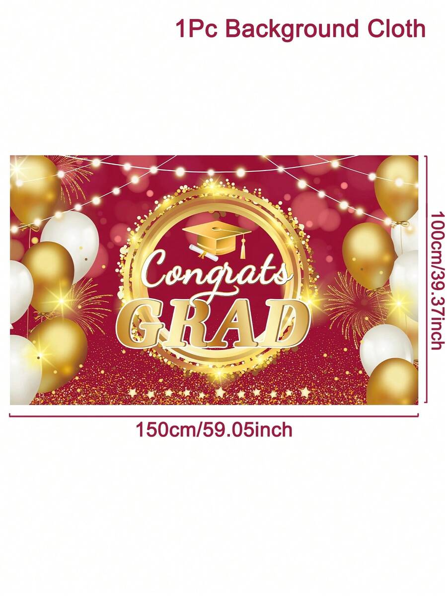 1Pc Red Graduation Background Cloth, Class Of 2024 Party Backdrop For ...
