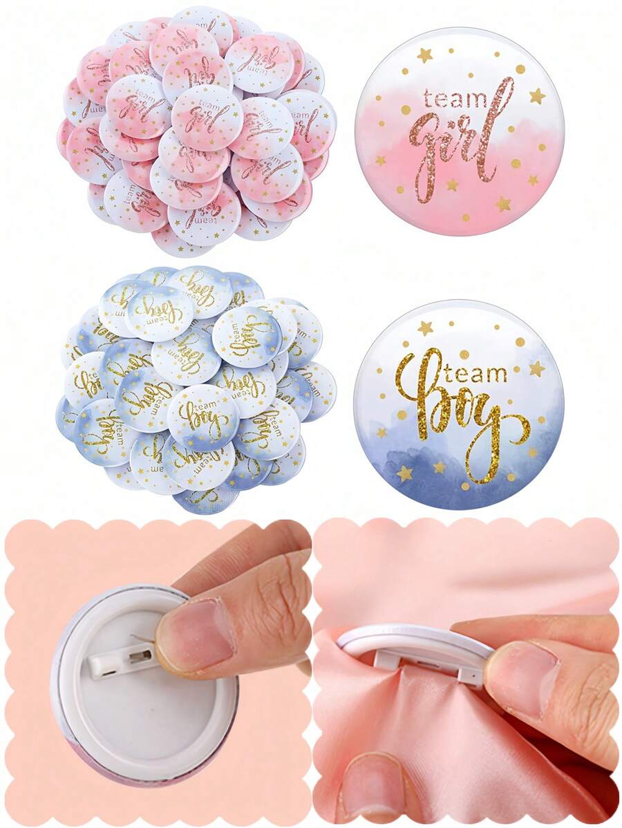10pcs 1.5 Inch Gender Reveal Party Badge, Blue And Pink Tinplate Button ...