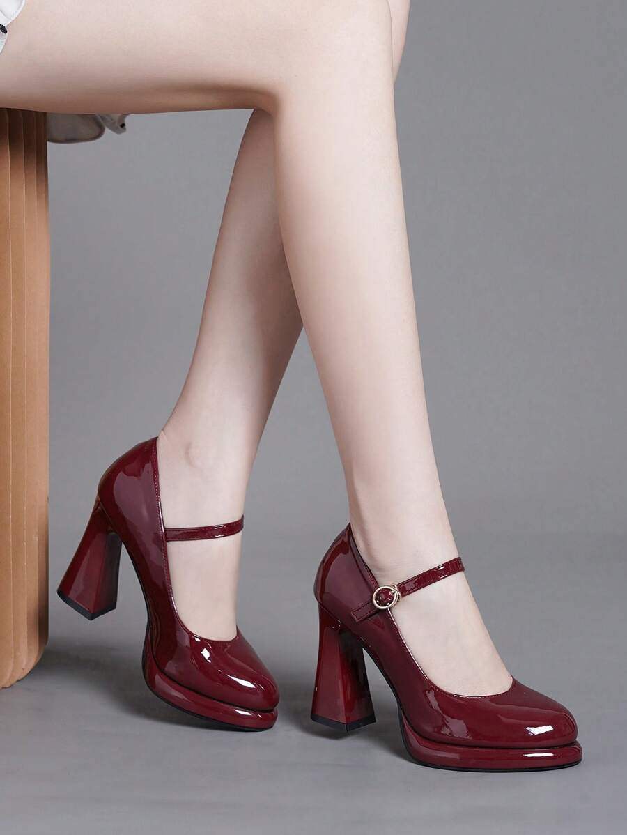 New Waterproof Platform High Heel Pumps, Red/White/Gold Open-Toe Chunky ...