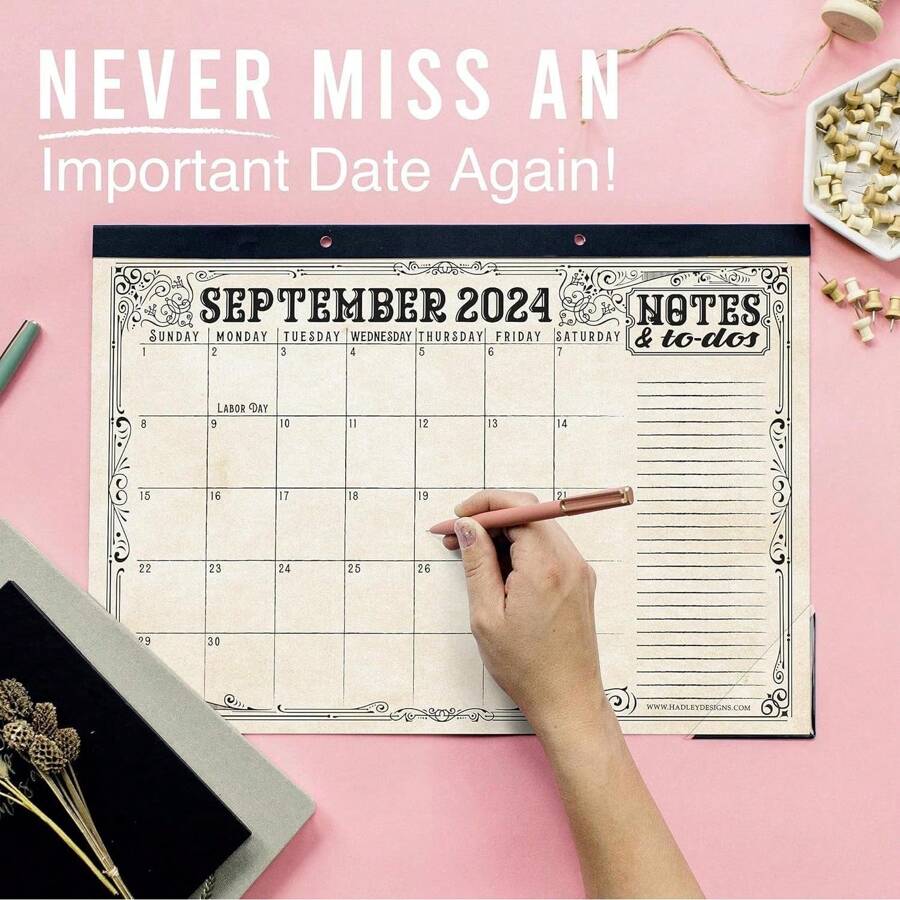 Vintage Large Desk Calendar 2024-2025 - Desk Calender 2024 Monthly ...