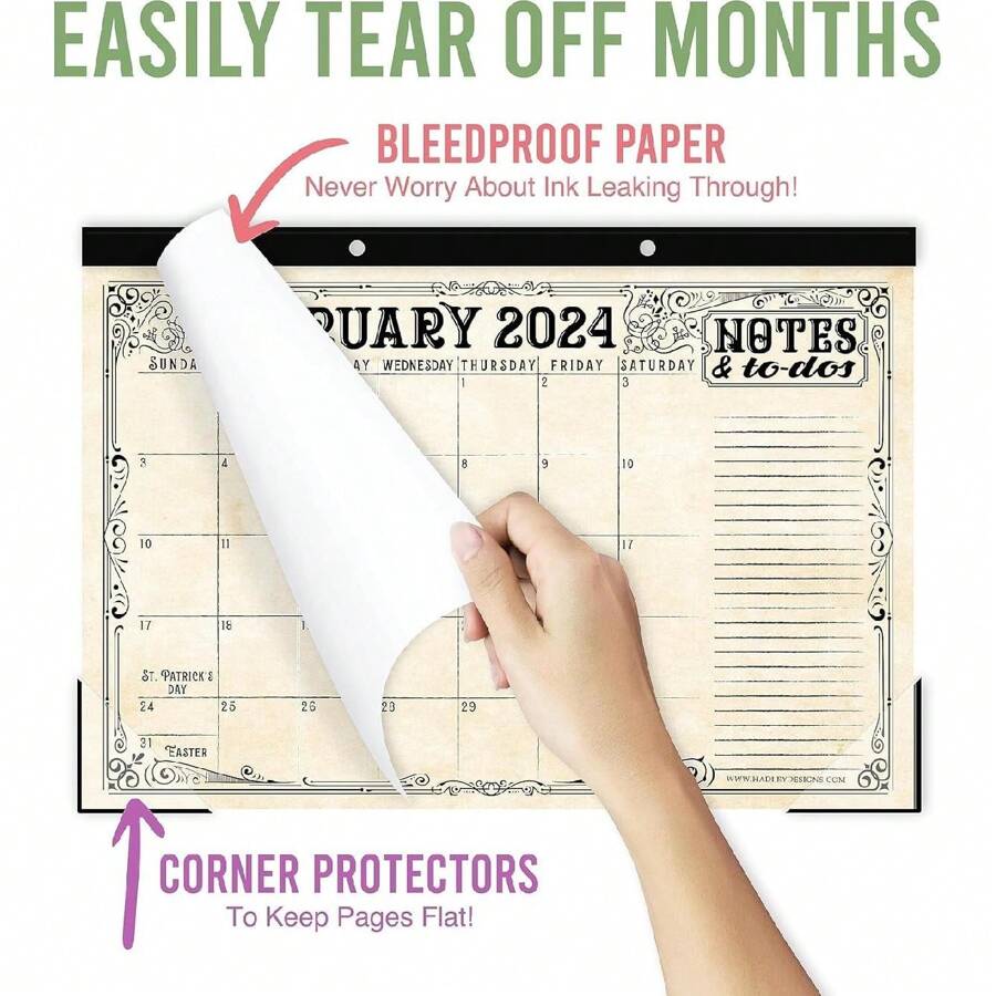 Vintage Large Desk Calendar 2024-2025 - Desk Calender 2024 Monthly ...