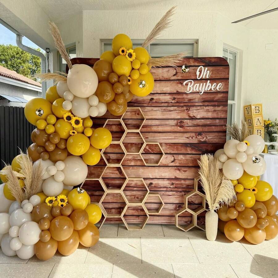 Bee Balloon Arch Kit - Mustard Yellow, Sand, White, Brown Bee Balloons For Baby Shower, Gender ...