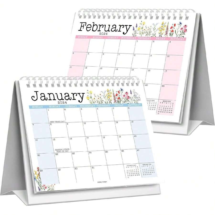 Floral Small Desk Calendar 2024 Standing Flip - Small Desktop Calendar ...