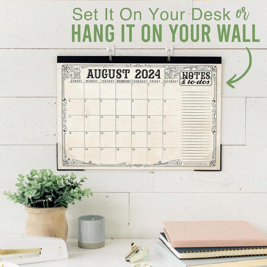 Vintage Large Desk Calendar 2024-2025 - Desk Calender 2024 Monthly ...