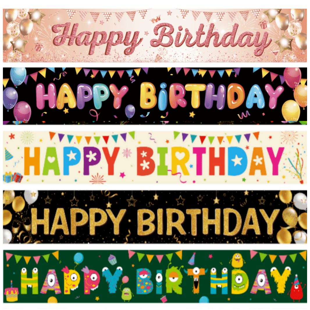1 Pc Colorful Happy Birthday Yard Banner Black Gold & Pink & Green ...
