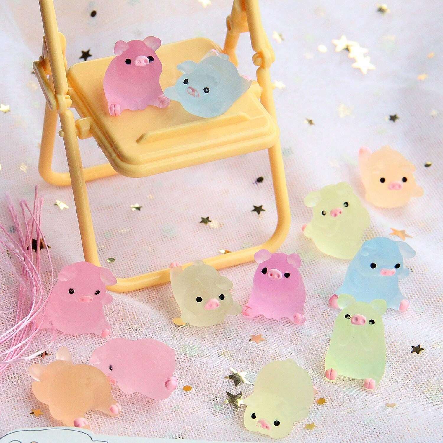 36Pcs Luminous Mini Resin Pig, Miniature Pig, Glow In The Dark Tiny Pig ...