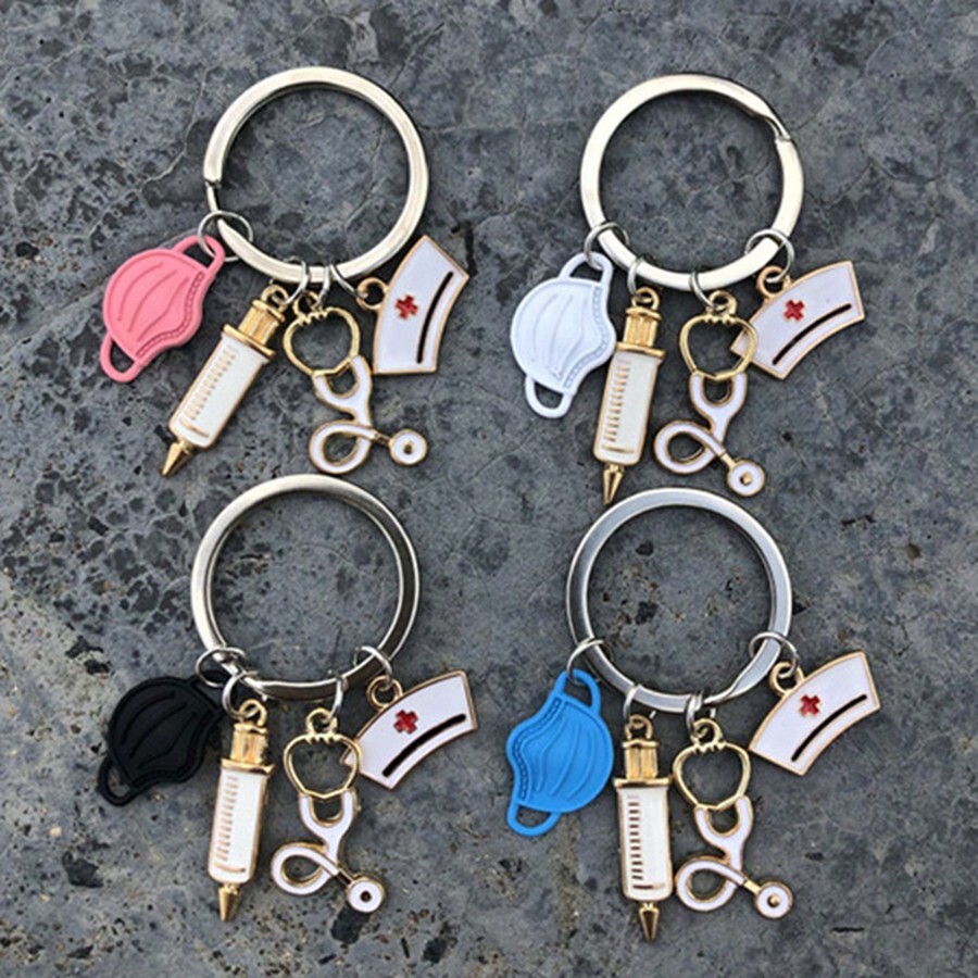 Gold-Color Stethoscope Needle Nurse Cap Alloy Keychain With Pink, Blue ...