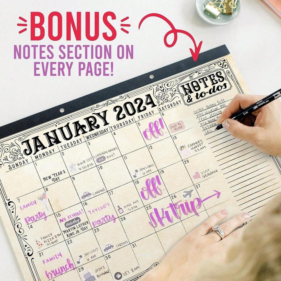 Vintage Large Desk Calendar 2024-2025 - Desk Calender 2024 Monthly ...