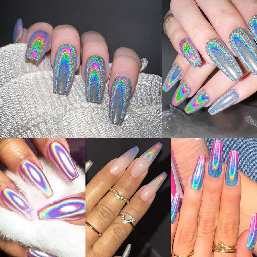 GELHR Holographic Chrome Nail Powder - 0.2g Mirror Laser Effect ...