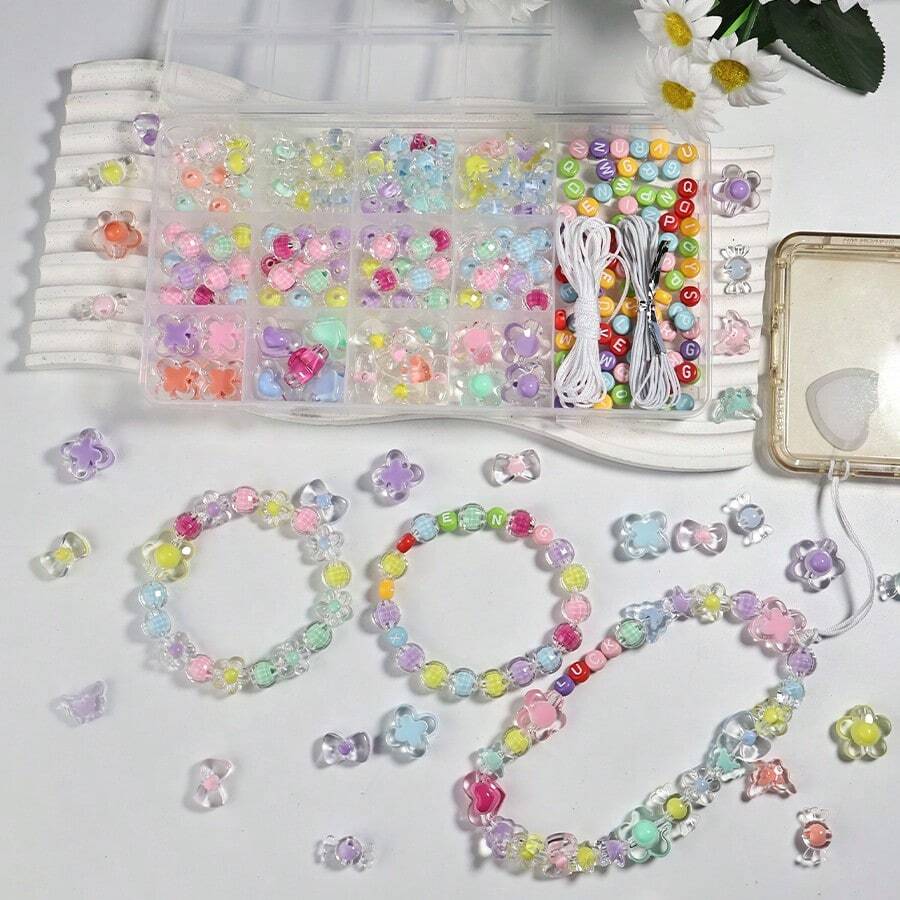 1 Box Acrylic Bead DIY Bracelet & Phone Strap Making Kit With 15 ...