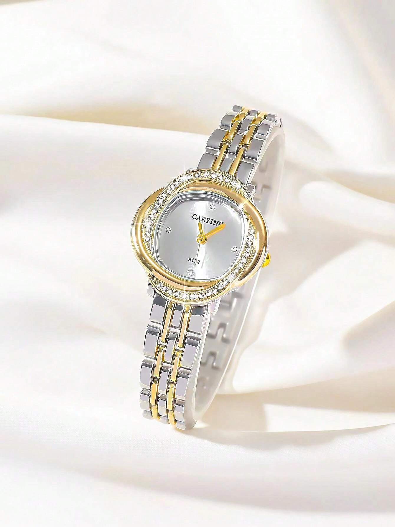 CARYINO Pulseira feminina de aço inoxidável de tom duplo, simples ...