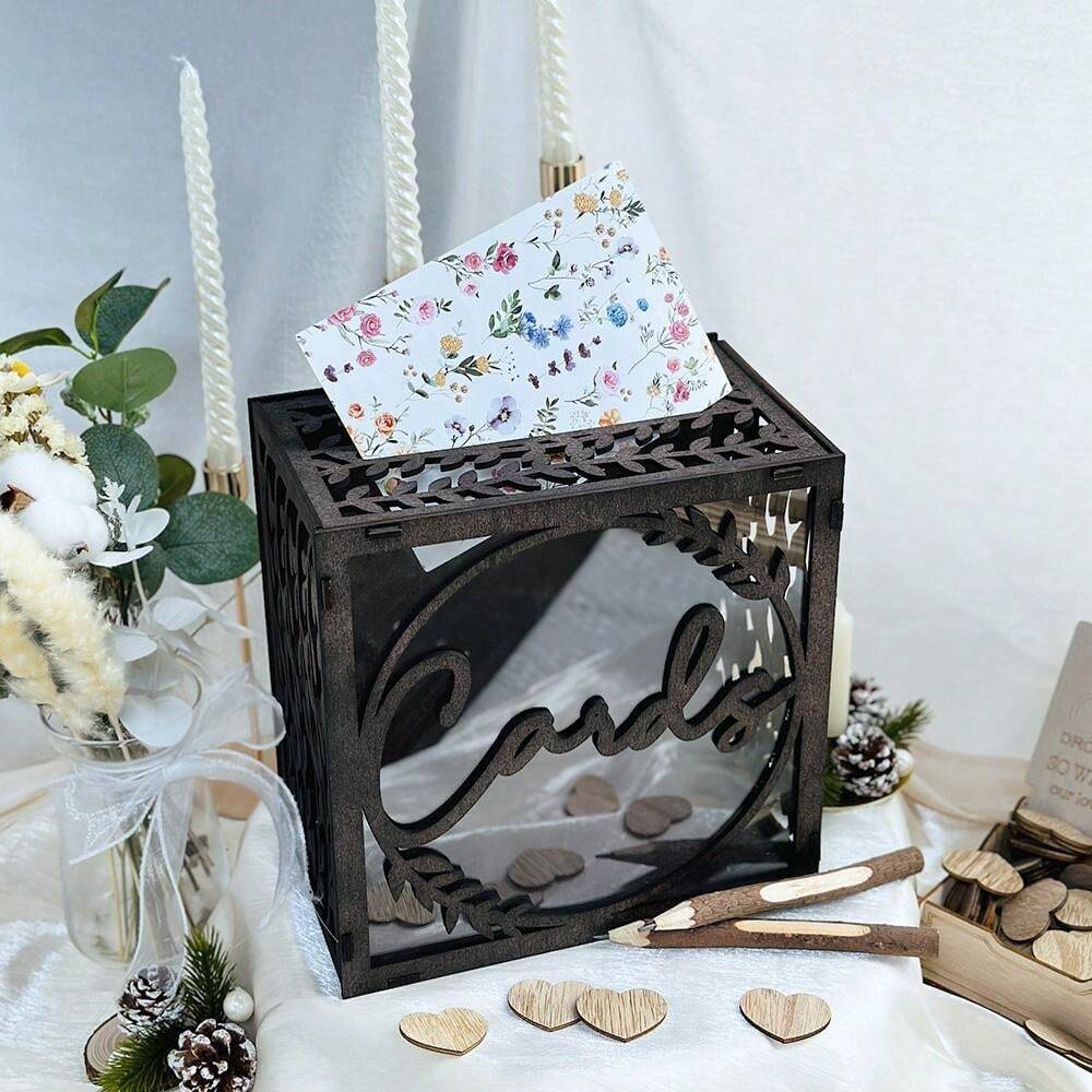 1pc Wedding Card Box For Wedding Reception, Wooden Wedding Card Boxes With Window, Brown Wedding ...