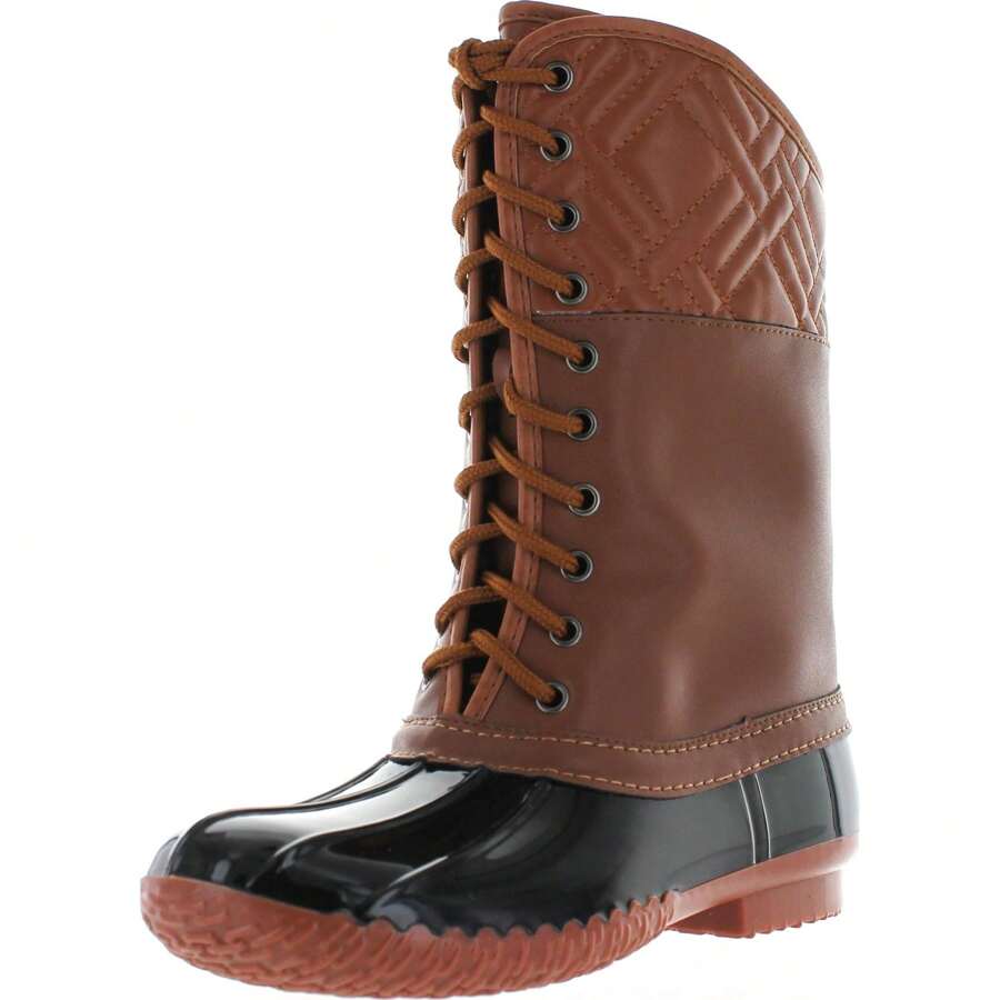 Women's Diamond Shape Quilted Deco Lace Up Waterproof Duck Boots ...