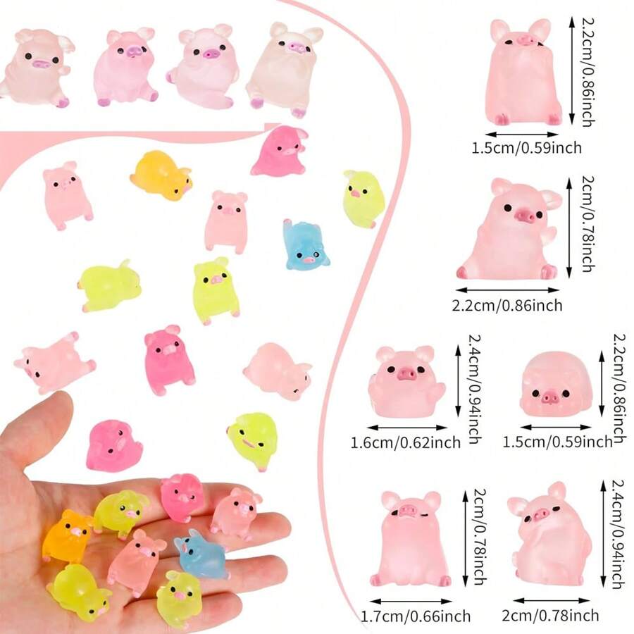 36Pcs Luminous Mini Resin Pig, Miniature Pig, Glow In The Dark Tiny Pig ...