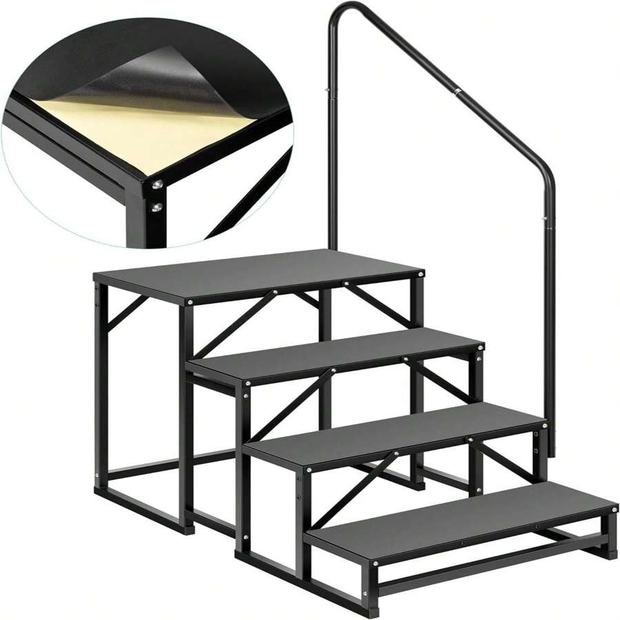 VIVOHOME RV Steps With Handrail, 4 Steps Mobile Home Ladder Portable ...