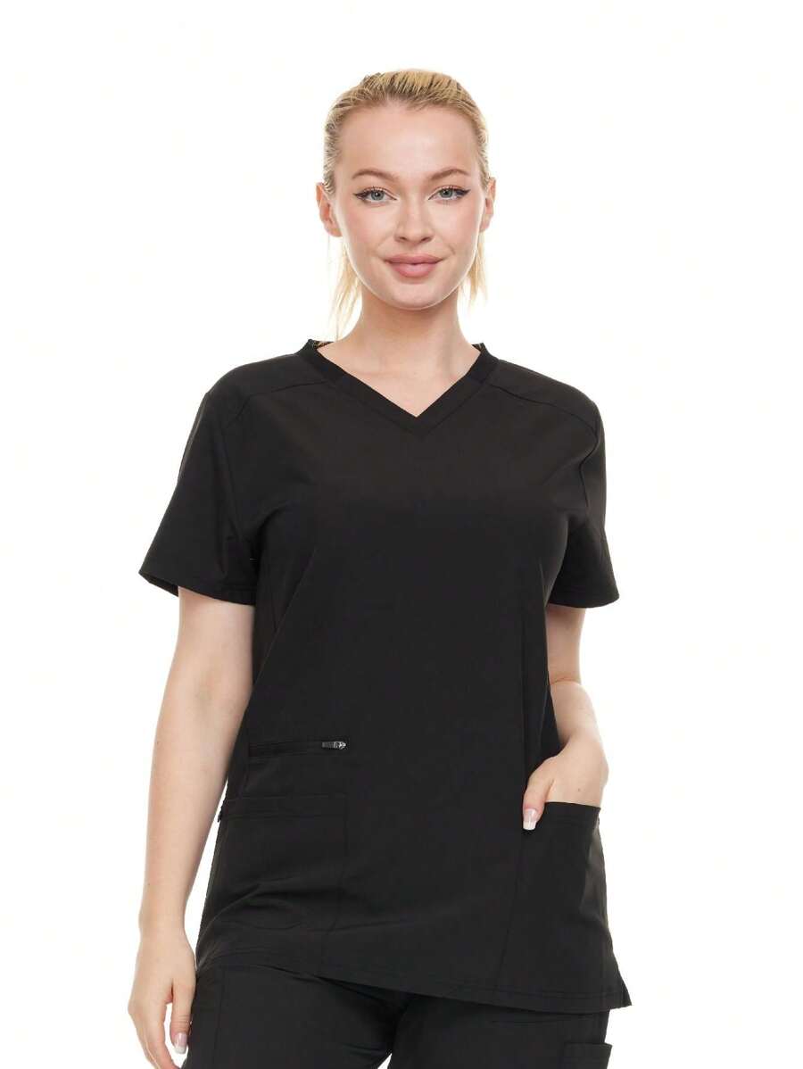 HEAL+WEAR V-Neck Women's Scrub Tops Multiple Convenient Pockets. 4-Way ...