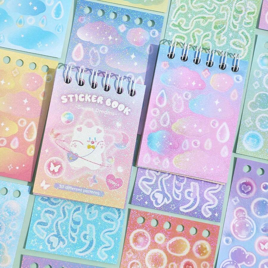 30 Sheets Cute Colorful Flashing Film Fantasy Stickers Book Decorative ...