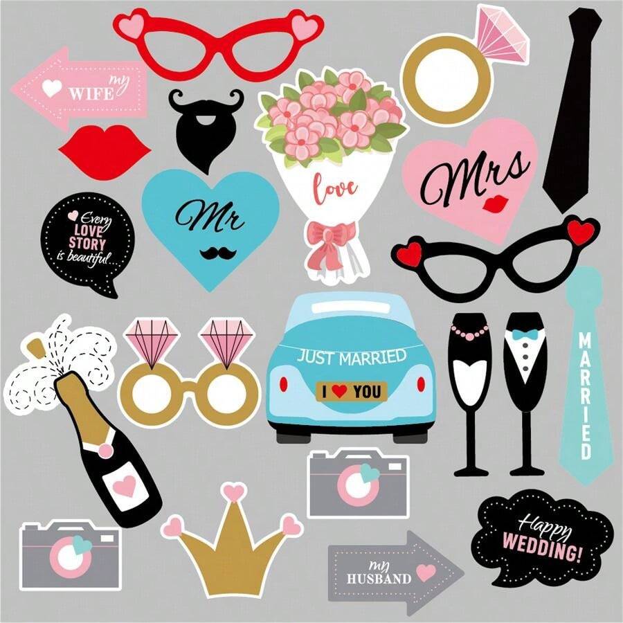 22pcs Wedding Game Props, Ins Party Handheld Decorations With Gold ...