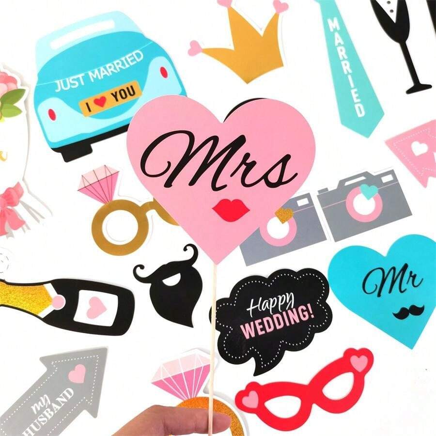 22pcs Wedding Game Props, Ins Party Handheld Decorations With Gold ...