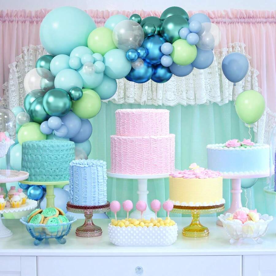 Kit de arco de globos de 108 piezas, globos en color azul claro, verde ...