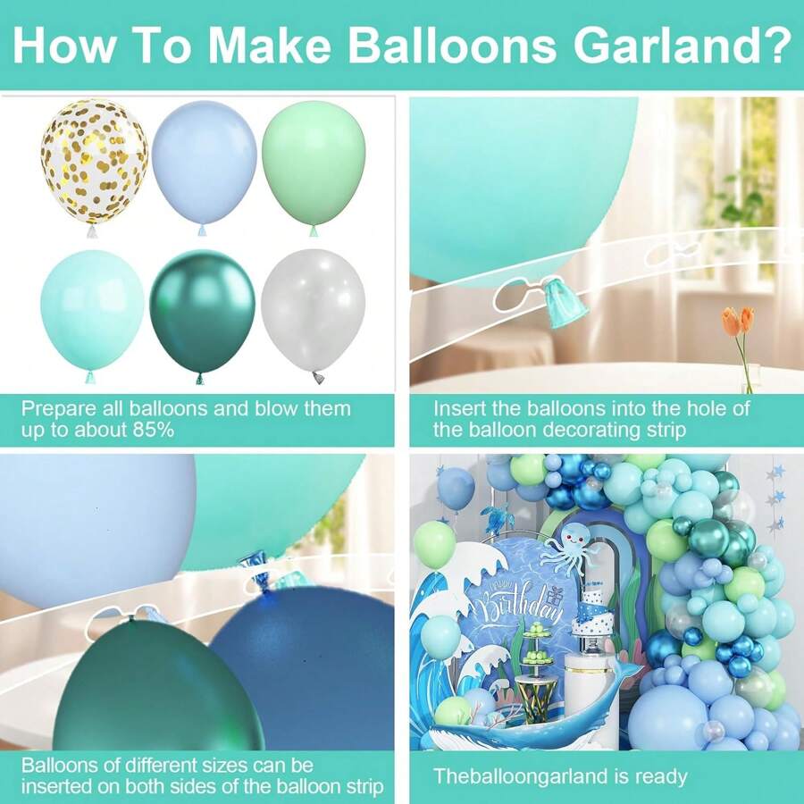 Kit de arco de globos de 108 piezas, globos en color azul claro, verde ...