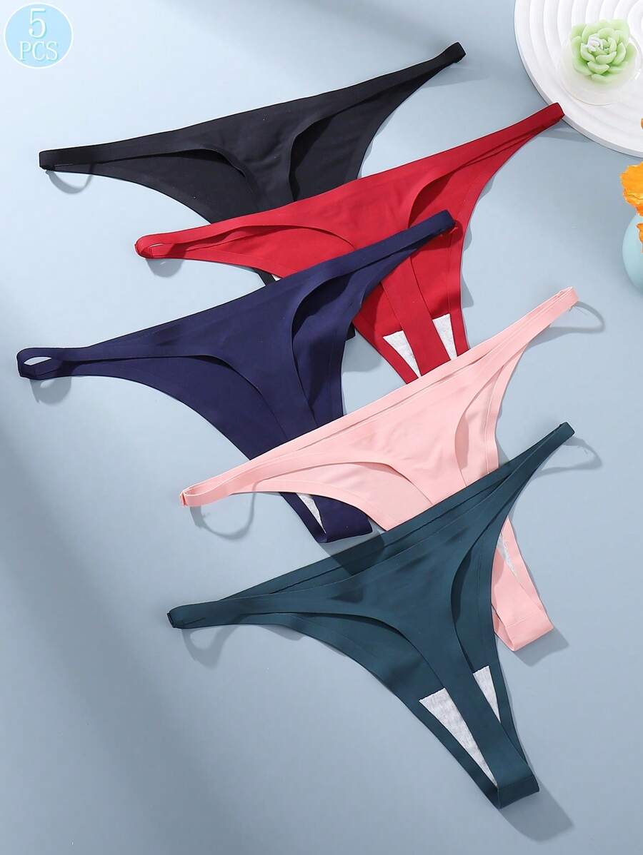 5pcs Women Plain Ice Silk Sexy G-String Panties | SHEIN USA