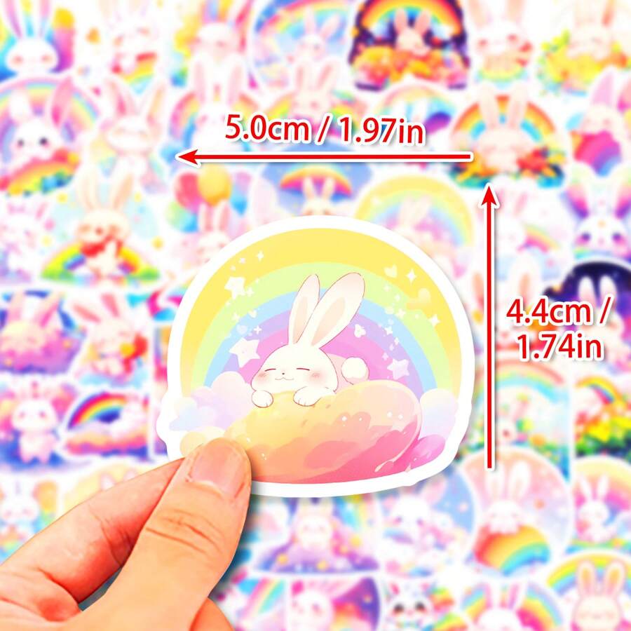 100Pcs Cute Animal Stickers, Vinyl Waterproof Rainbow Cow Rabbit ...