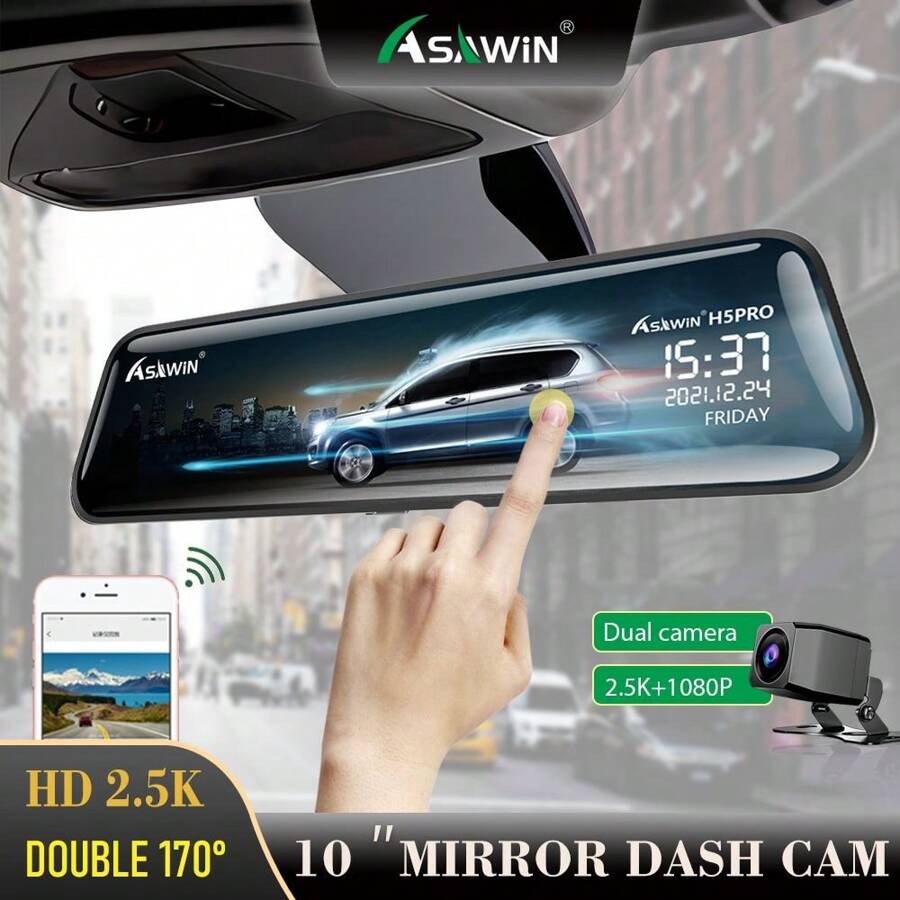 Asawin H5Q Rearview Mirror Dash Cam WIFI Car Camera 10 In Touch Ips ...
