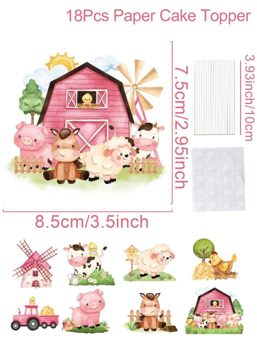 18Pcs Farm Animal Happy Birthday Cake Toppers Farm Cow Sheep Pig Happy ...