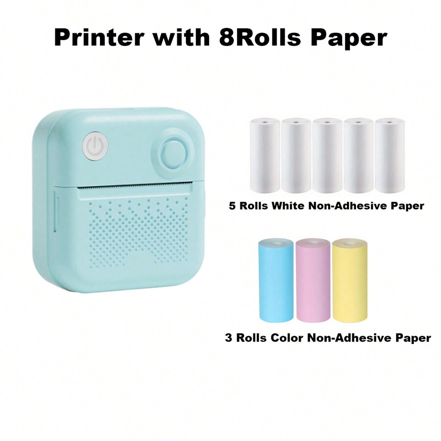 R1 Mini Pocket Printer With 8Rolls Thermal Paper,Including 5Rolls White ...