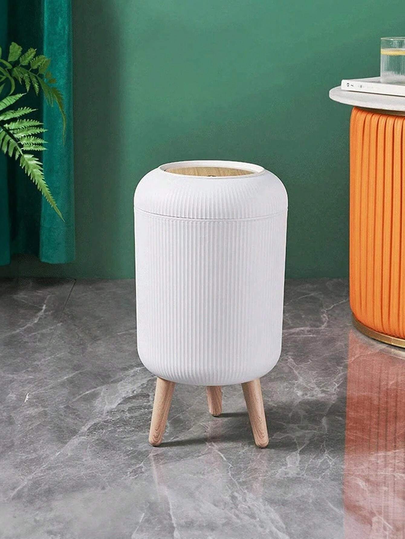 10L High Foot Dustbin With Lid Press Elastic Cap Type Trash Can Round ...