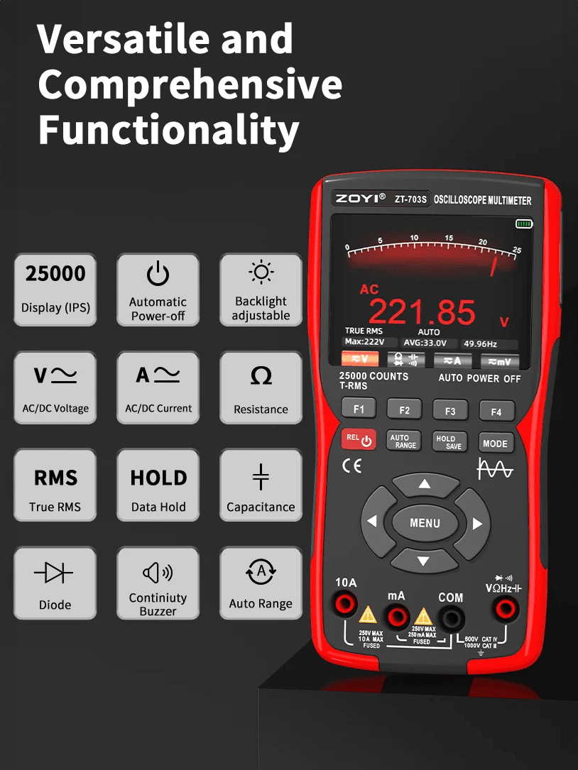 1pc ZOYI 3 In 1 Digital Multimeter 50MHz Bandwidth 280MS Rate PC ...