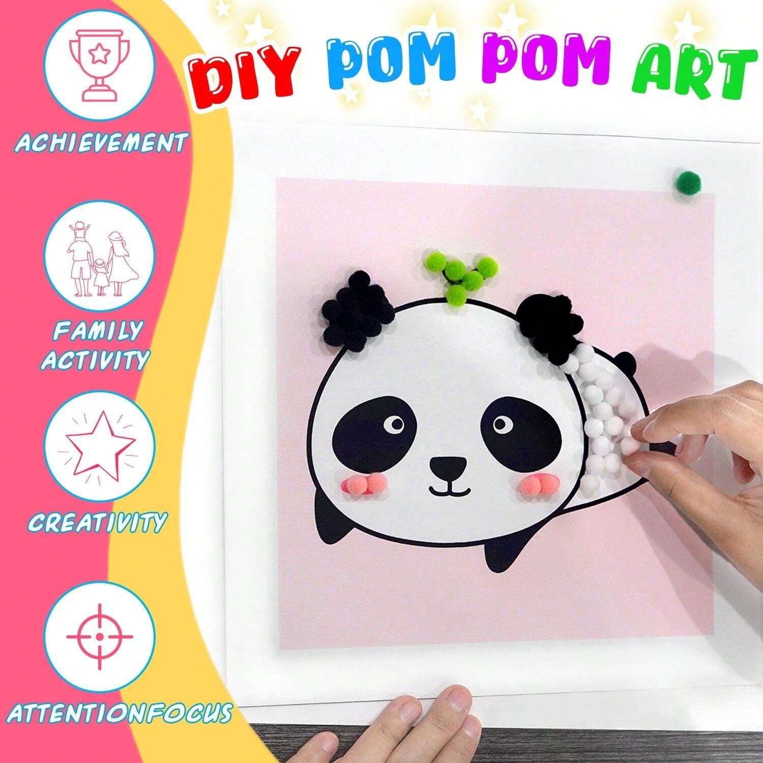 1 Pc 9.84x 9.84in Pom Pom Art Canvas Painting With Frame For Home Decor ...