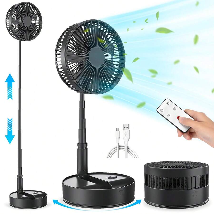 Foldable Oscillating Pedestal Fan With Remote, 8" USB C Rechargeable ...
