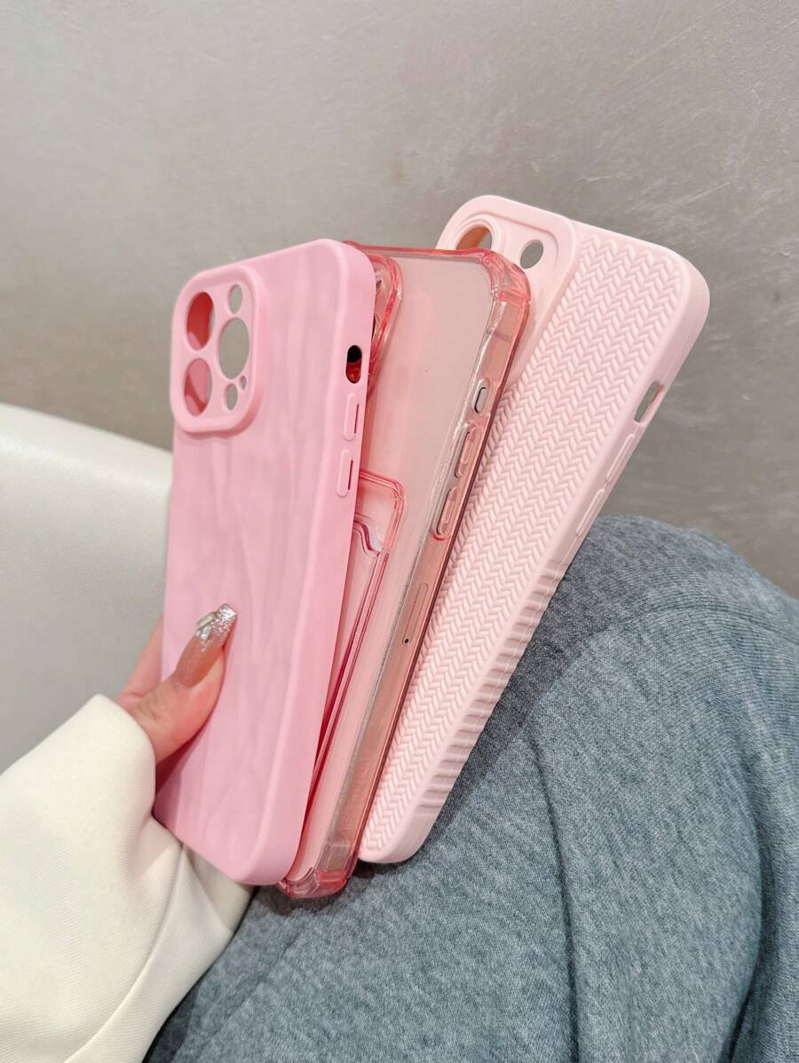 Apple Card Holder Basic Phone Cases Baby Pink 3pcs Solid Color Braided Pattern Feather Down ...