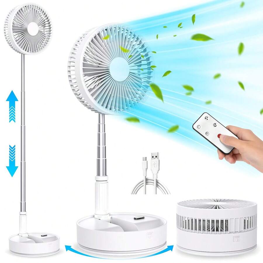 Foldable Oscillating Pedestal Fan With Remote, 8" USB C Rechargeable ...