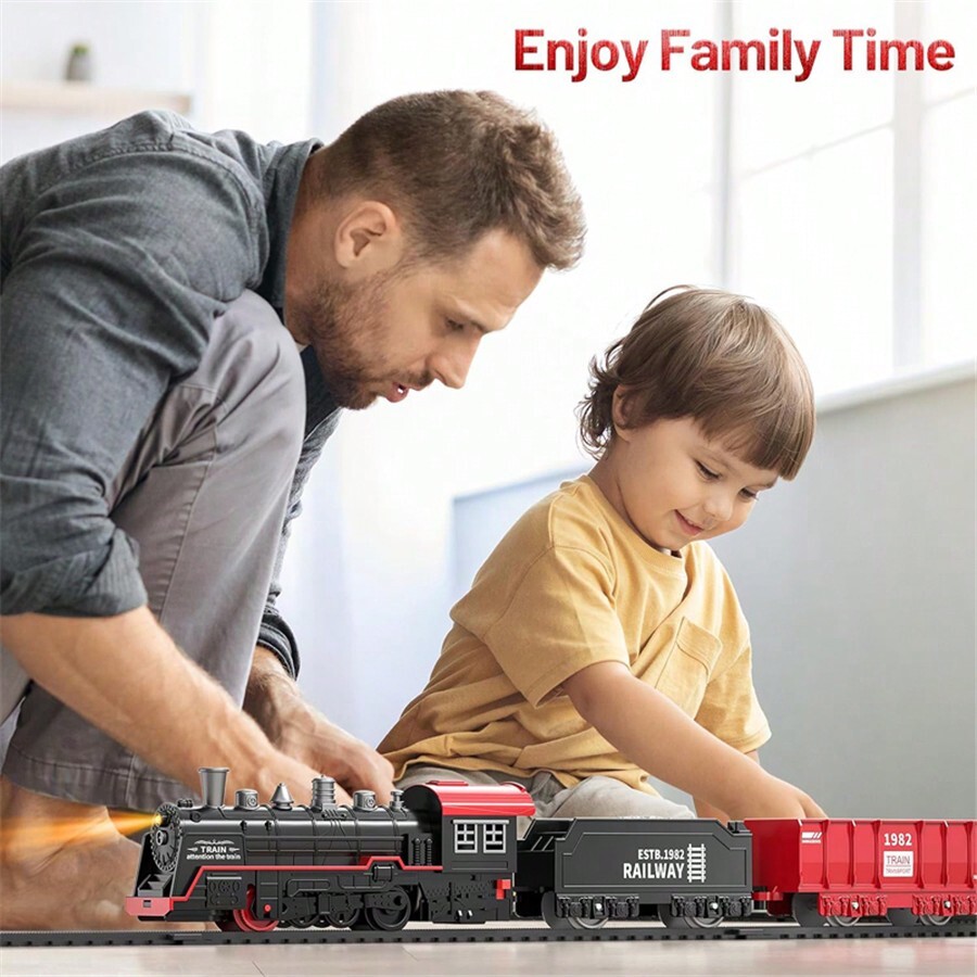 Kids Electric Miniature Train Track Toy Set, Retro Steam Train Model ...