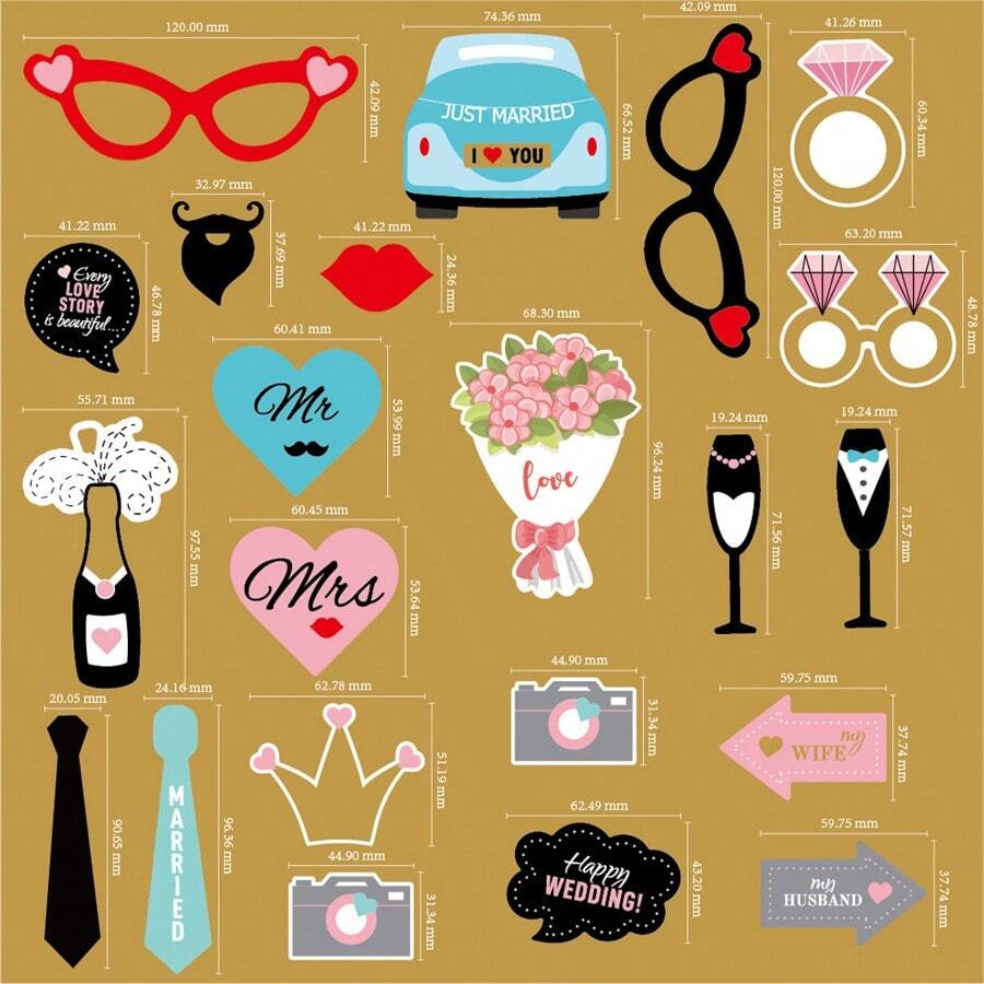 22pcs Wedding Game Props, Ins Party Handheld Decorations With Gold ...