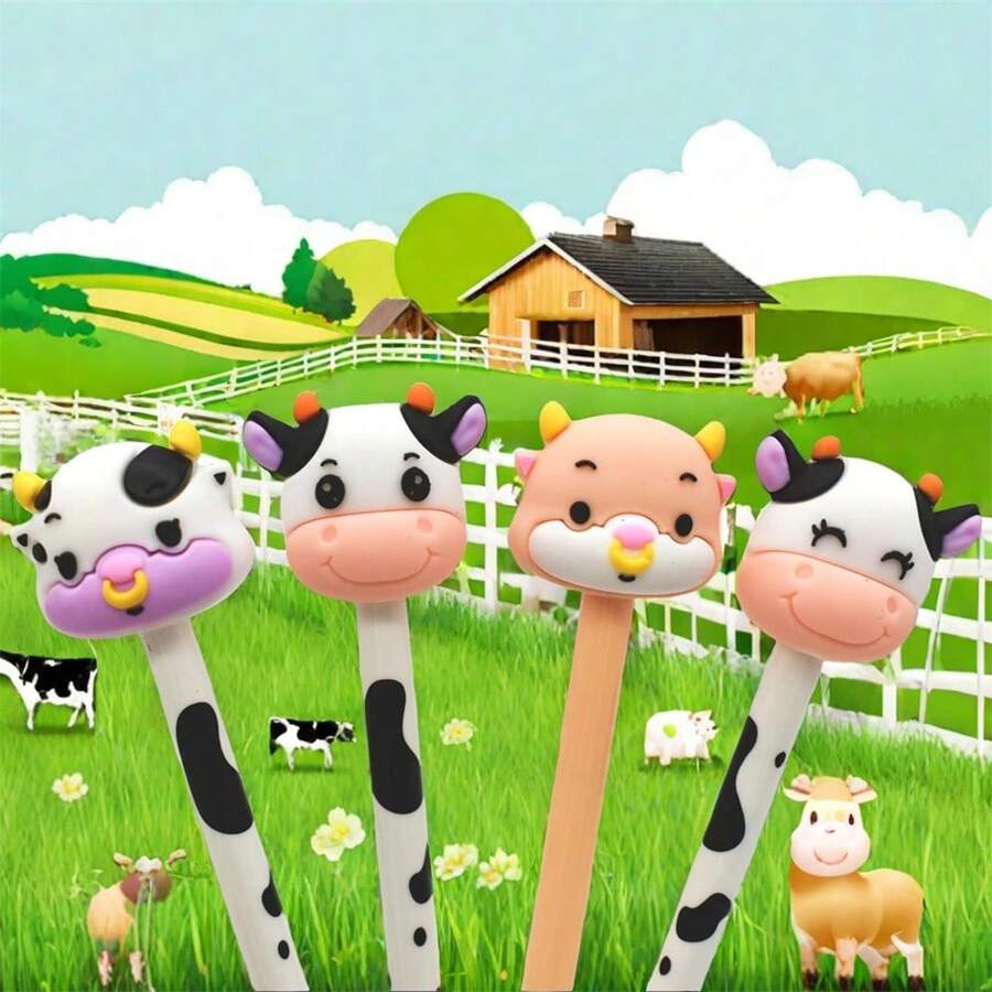 Novelty Cow Pens Retractable Animal Gel Pen Cartoon Milk Cow Pens 0.5mm ...