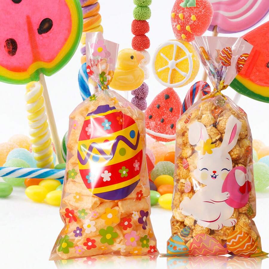 50pcs Rabbit & Egg Themed Party Favor Candy Bag Food Packaging Cartoon ...