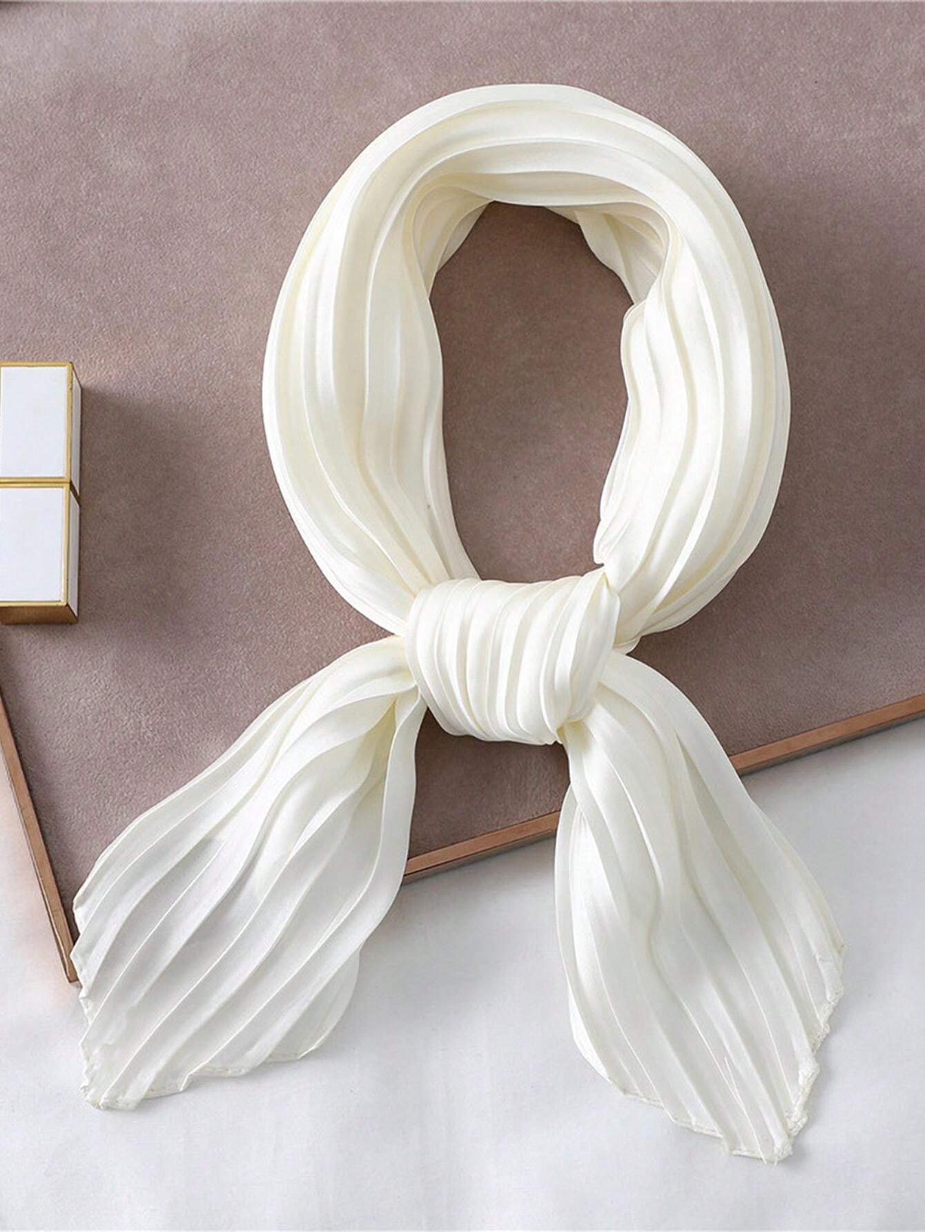 1pc Solid Color Pleated Scarf, 27.5inch/70cm*27.5inch/70cm, Spring And ...