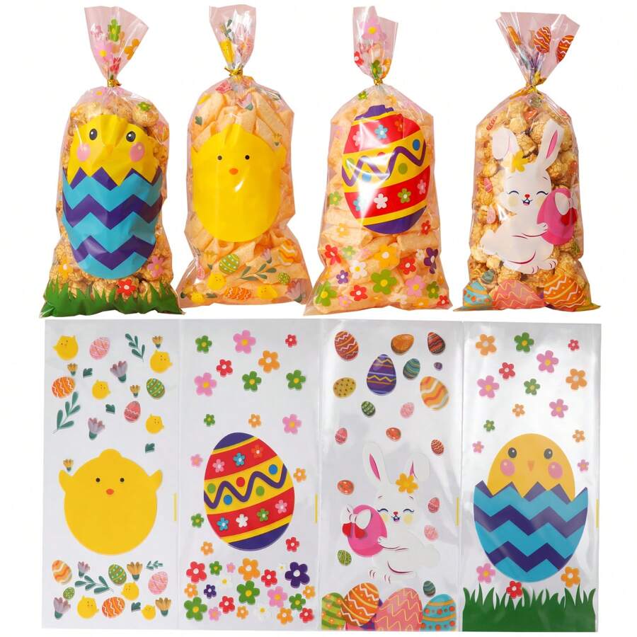 50pcs Rabbit & Egg Themed Party Favor Candy Bag Food Packaging Cartoon ...